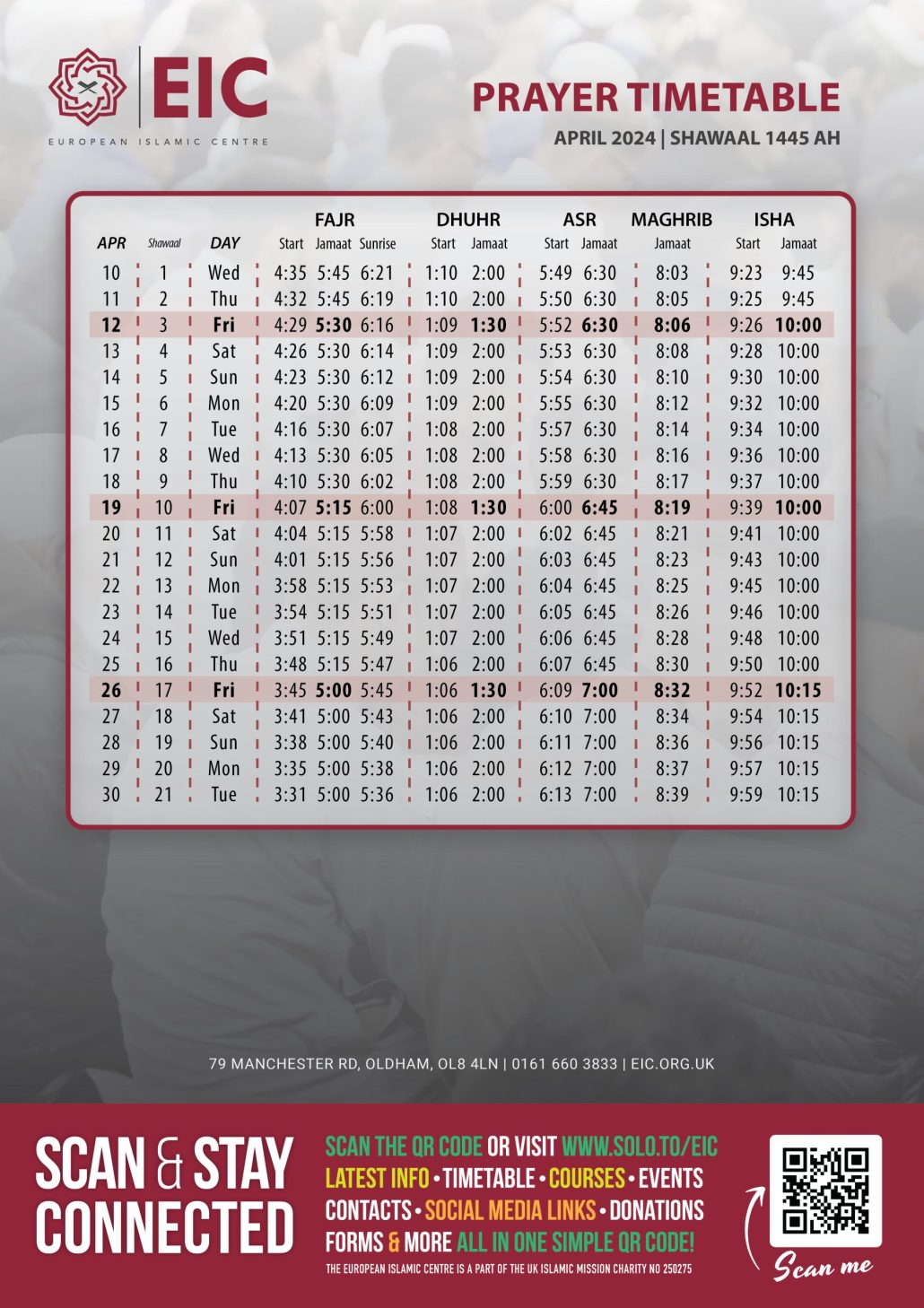 Prayer Times – European Islamic Centre