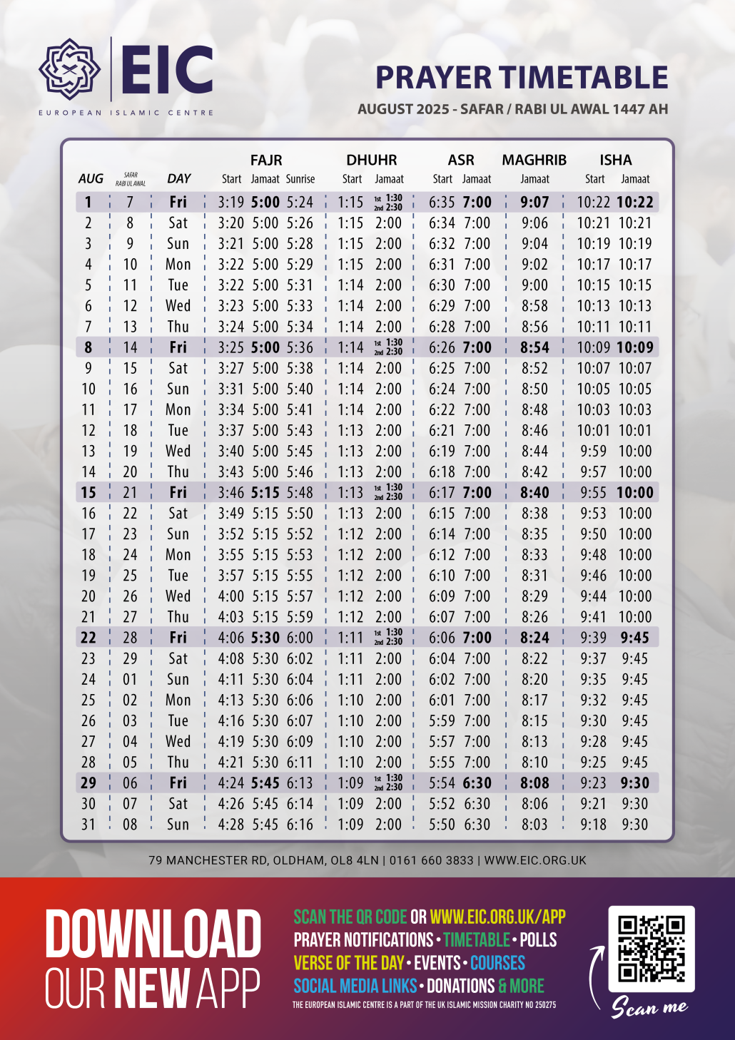 Prayer Times – European Islamic Centre