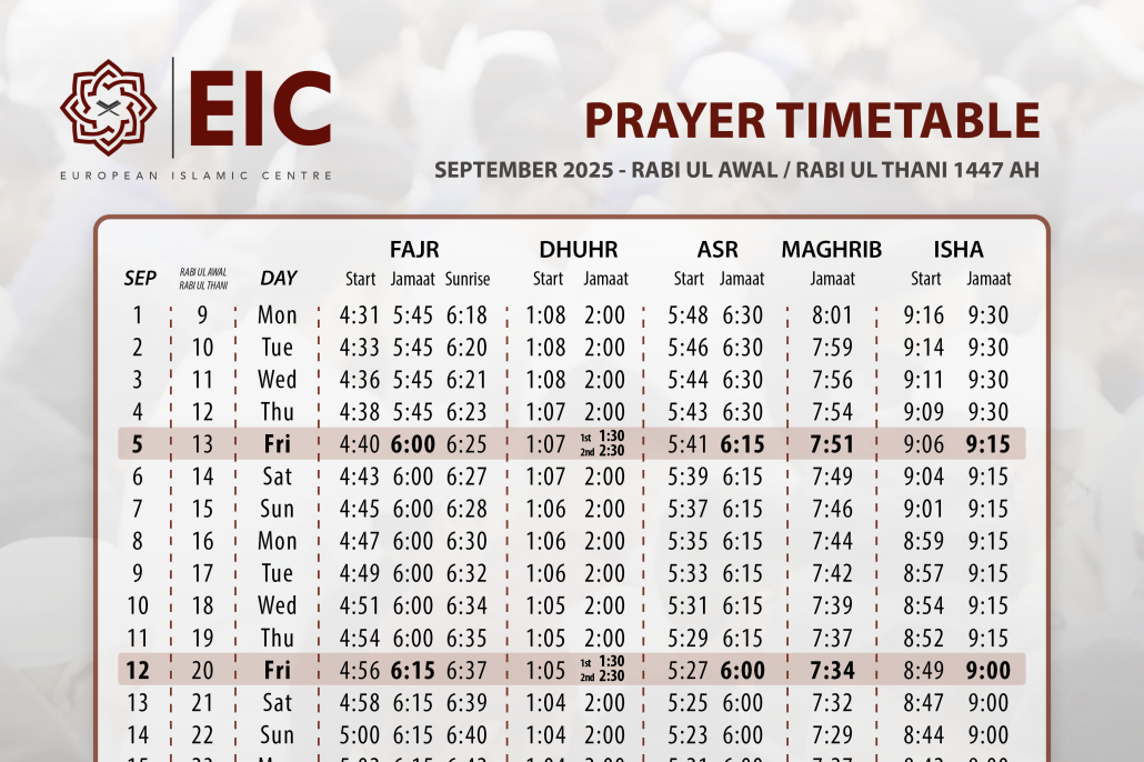 Prayer Times – European Islamic Centre
